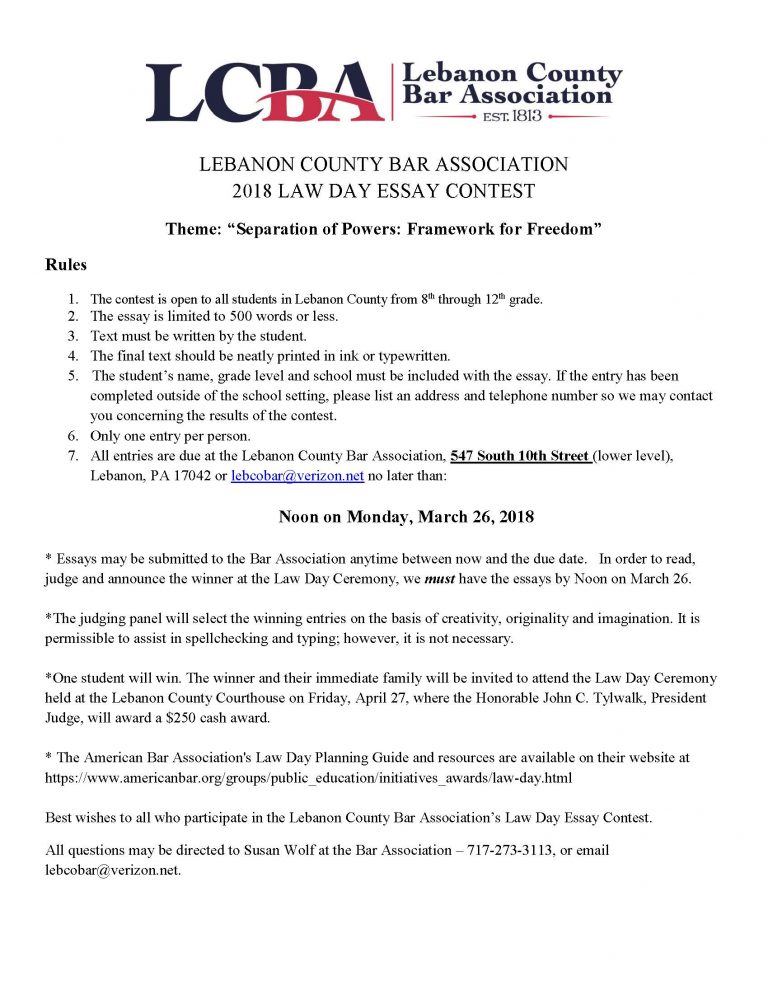 2018 Law Day Essay Contest Announced - Lebanon County Bar Association